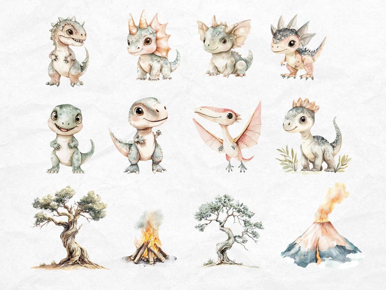 Dinosaurs Watercolor Clipart -dino Clip Art - Digital Print - PNG ...