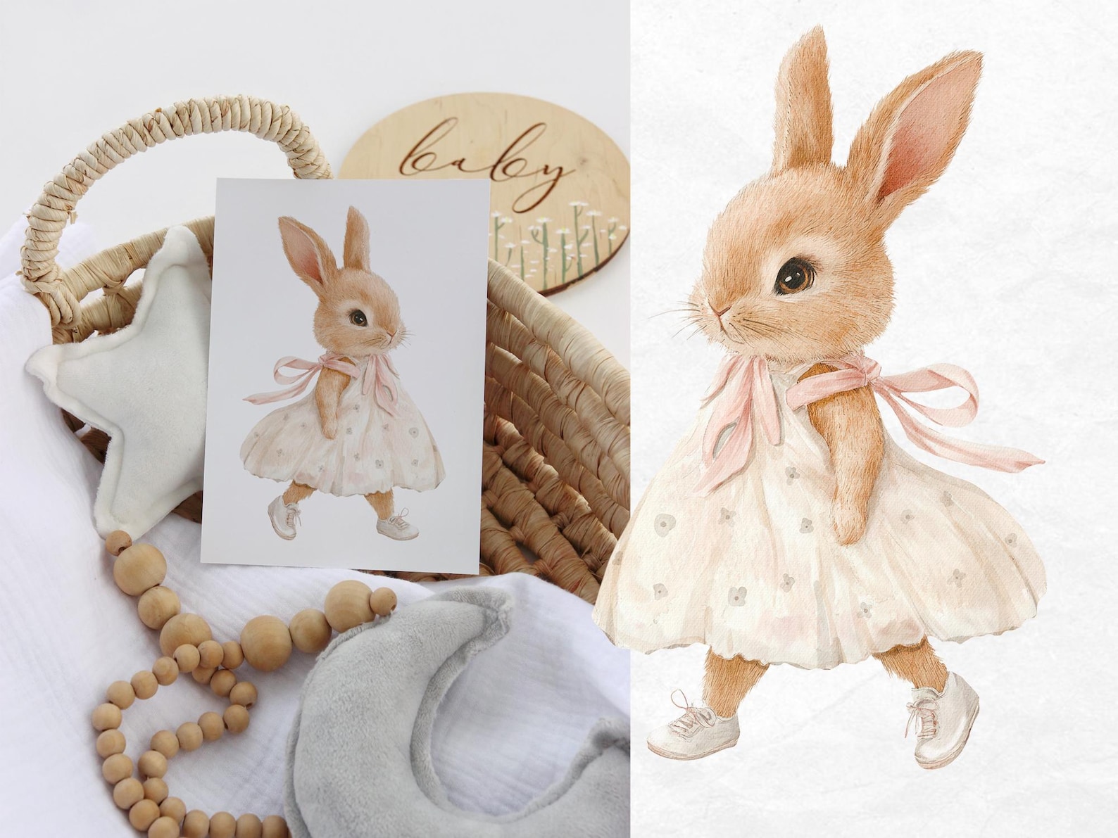 Watercolor Bunny Rabbit Clipart-baby Girl - Clipart Png- Bunny Digital ...