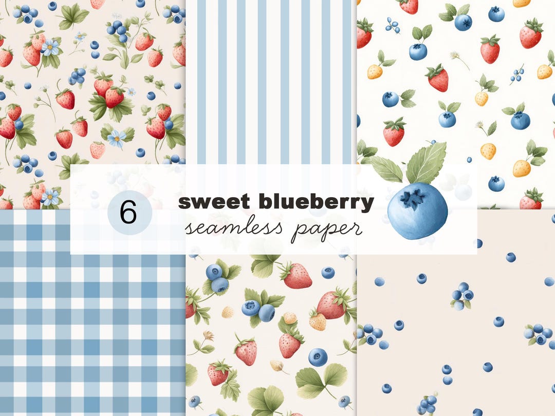 Blueberry Watercolor Digital Paper: Summer Scrapbook Patterns (JPEG) - Etsy