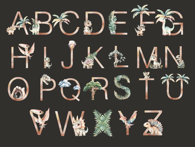 Dinosaur Watercolor Alphabet Clipart, Nursery Decor,commercial Use ...