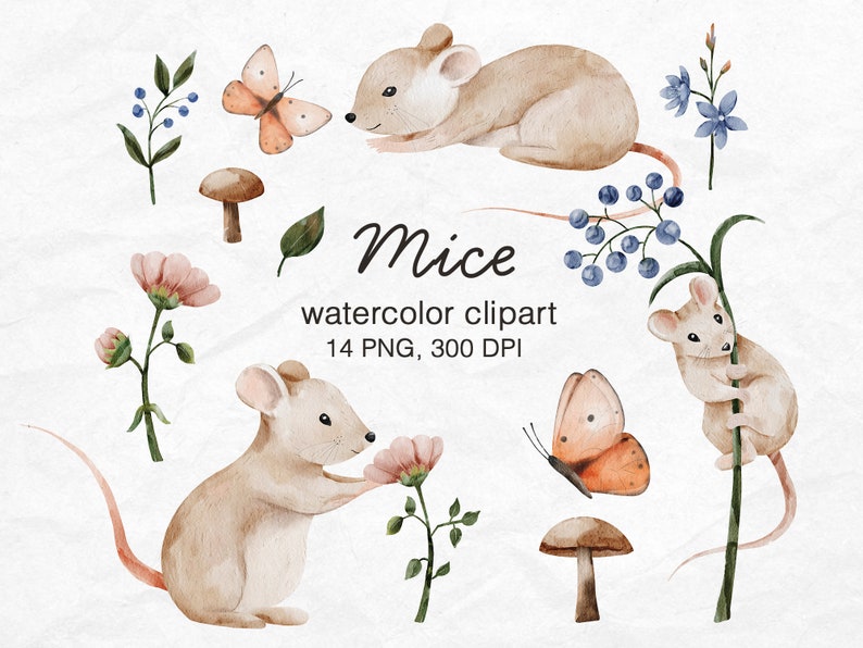 Watercolor Clipart. Children's Drawing. Watercolor Illustration. Mouse ...