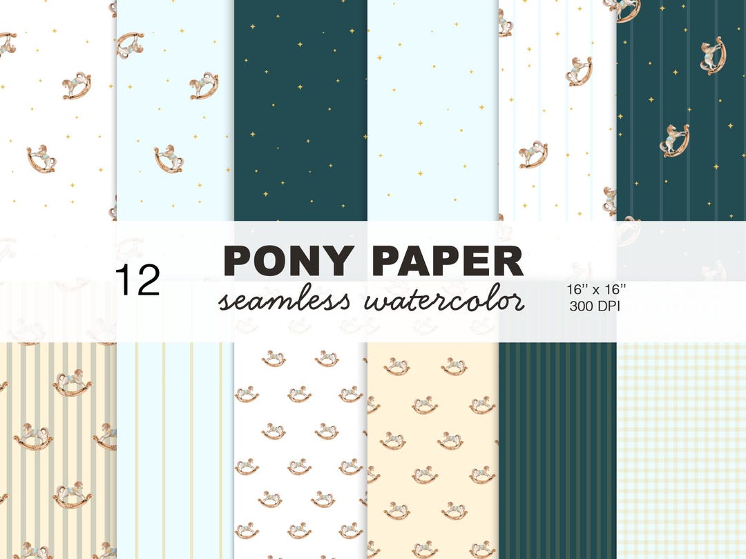 Watercolor PONY Seamless Digital Papers - Digital Print -scrapbook ...