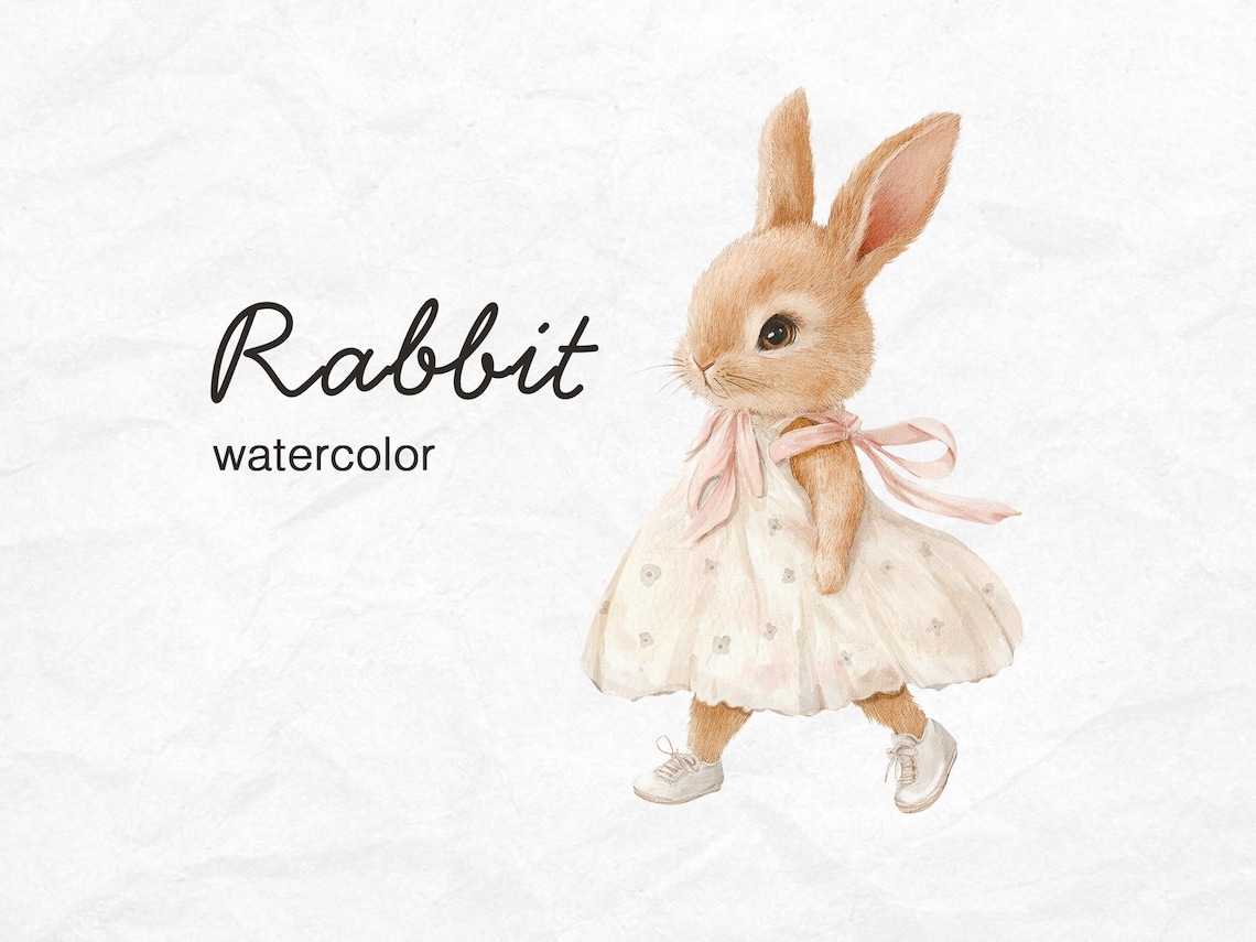 Watercolor Bunny Rabbit Clipart-baby Girl - Clipart Png- Bunny Digital ...