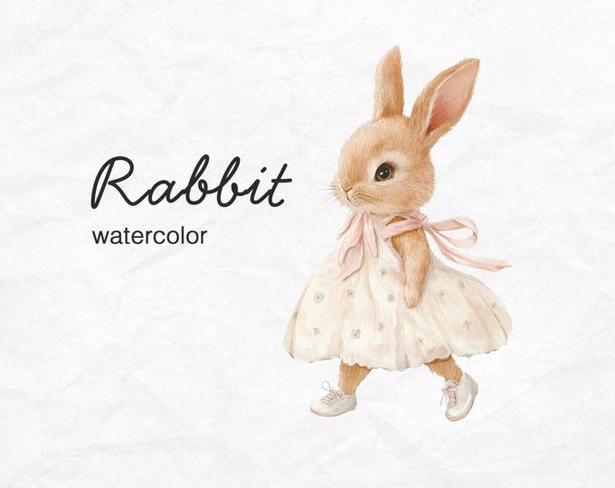 Watercolor Bunny Clipart: Vintage Rabbit PNG (digital Download) - Etsy