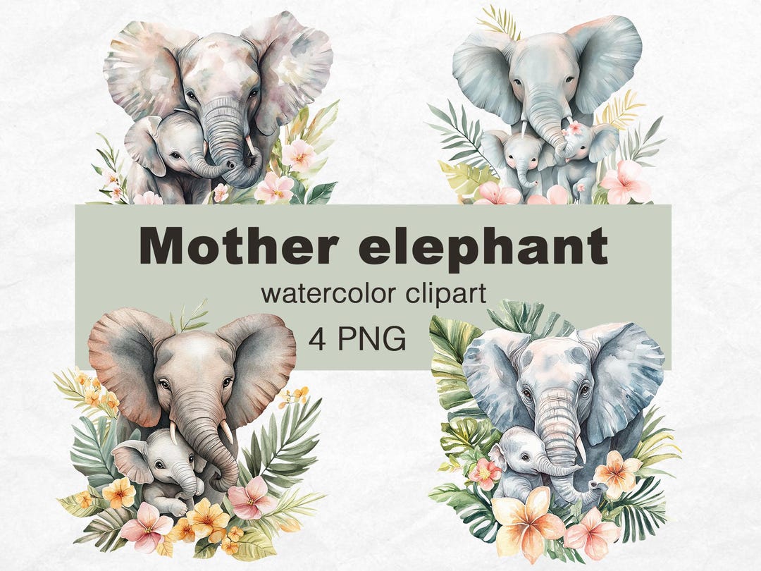 Elephant Animals Clipart- Baby - Digital Print- Cute Watercolor ...