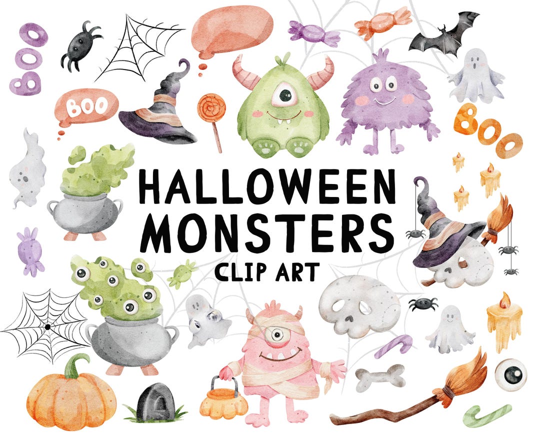 Happy Halloween - Watercolor Clipart -DIGITAL Print PNG -cute Halloween ...
