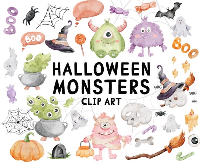 Happy Halloween - Watercolor Clipart -DIGITAL Print PNG -cute Halloween ...