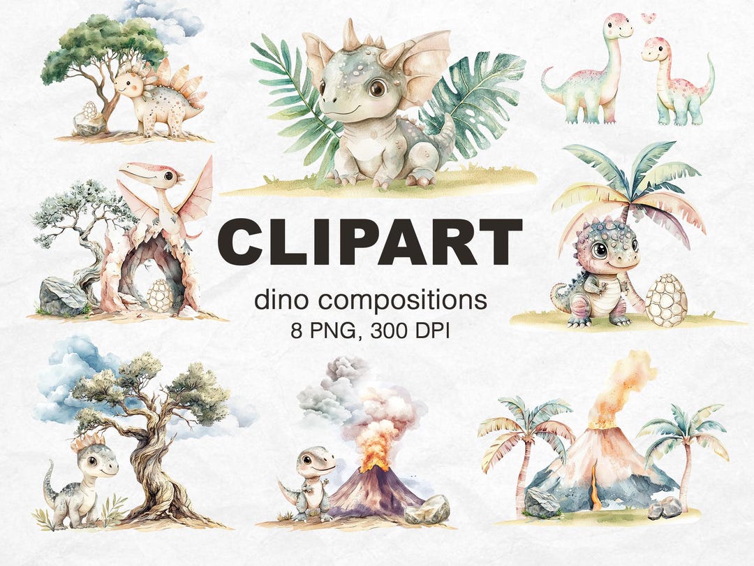 Dinosaur Watercolor Clipart - Nursery Decor - Commercial Use-digital ...