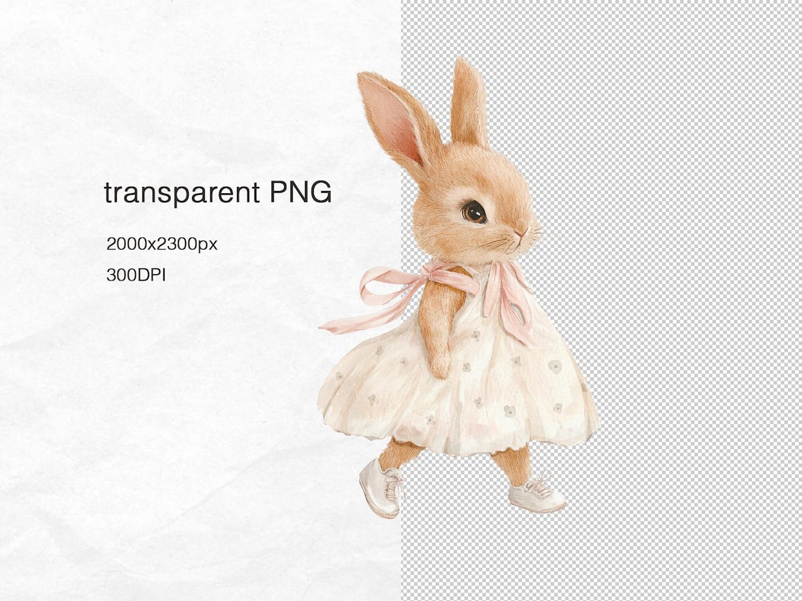 Watercolor Bunny Rabbit Clipart-baby Girl - Clipart Png- Bunny Digital ...