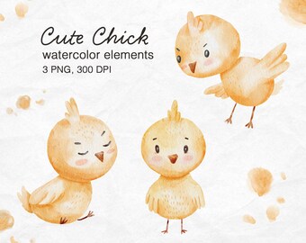 Baby Chicken Watercolor Clipart Bundle, Jpgs, Digital Crafting, Farm ...