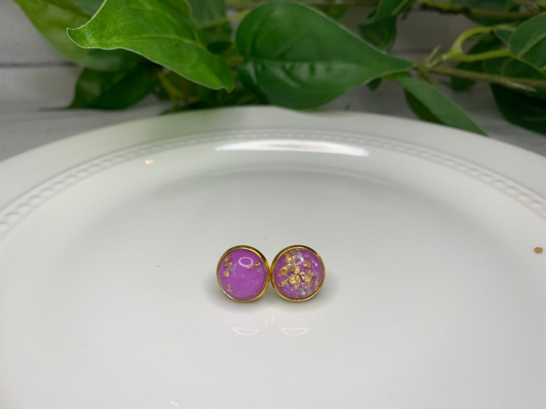 Purple and Gold Earrings, Gold Flake Earrings, LSU Inspired Earrings ...