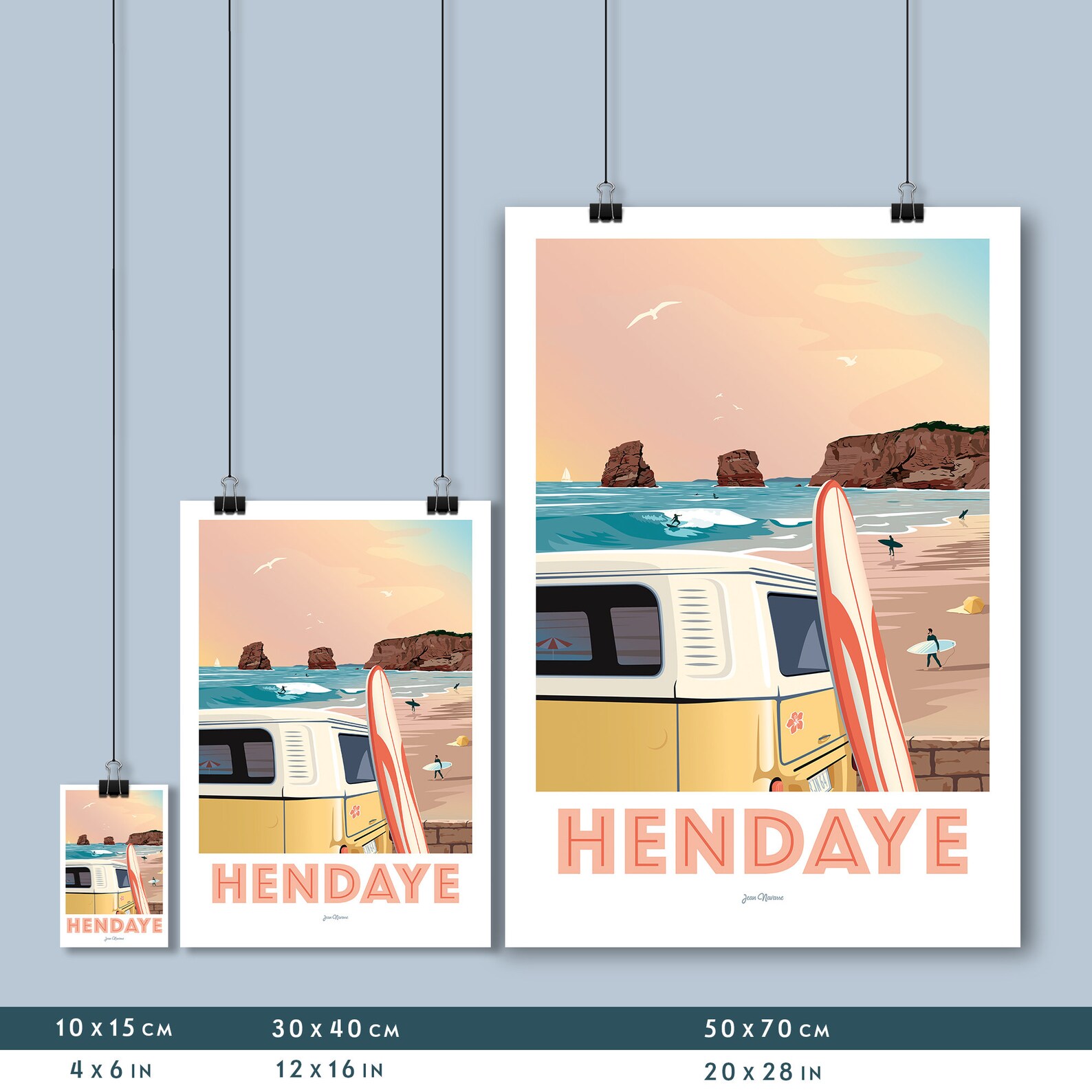 Affiche Hendaye / Poster surf Combi VW vintage / Art mural / - Etsy France
