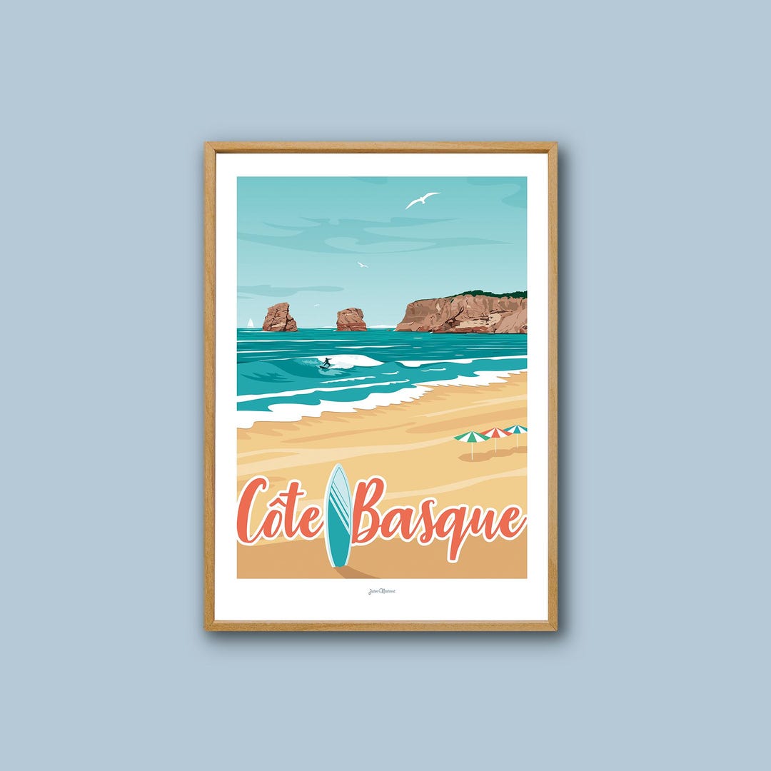 Basque Coast Poster Hendaye / Basque Country / Vintage Poster / Wall ...