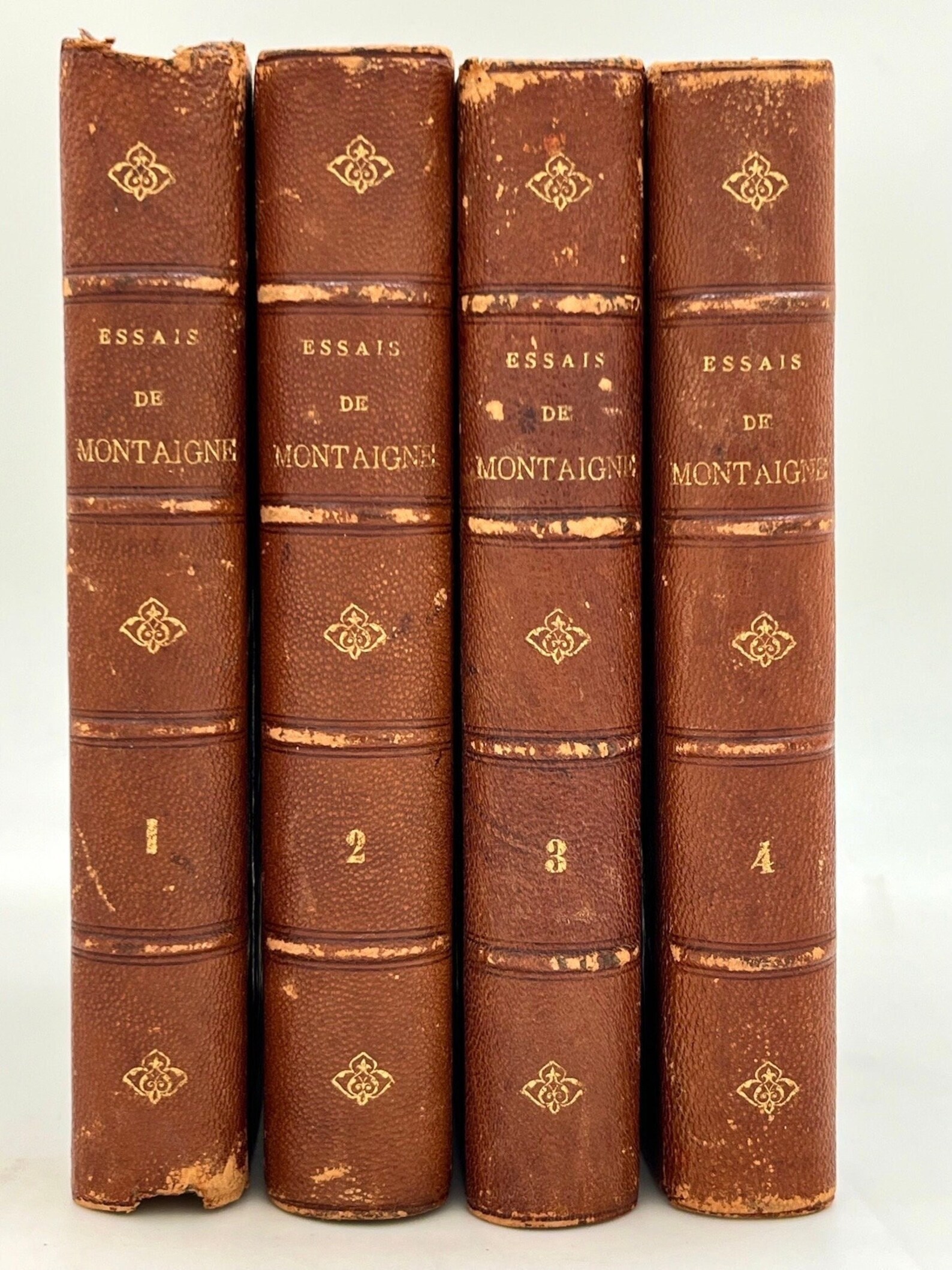 Antique Leather French Book Set 1862 Essais De Montaigne 4 Volumes in ...