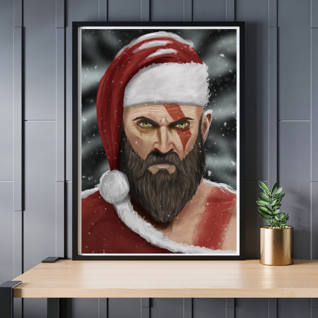 Kratos Santa Claus God of War Fanart Digital Print Holiday Art Poster ...