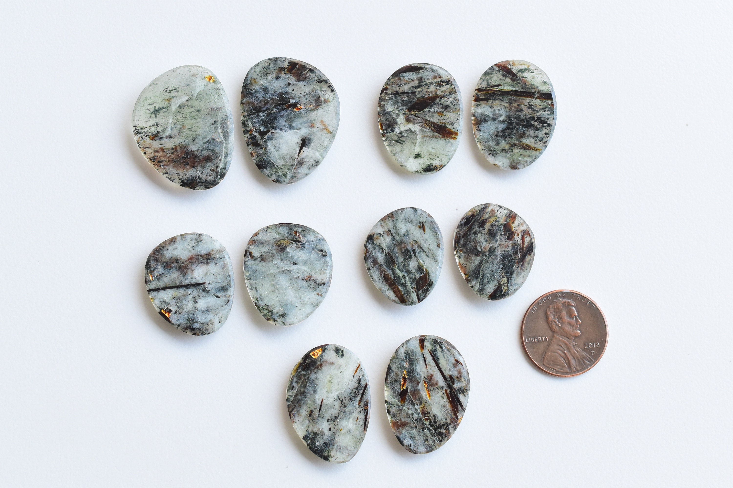 Pair of Astrophyllite and Crystal Doublet Faceted Cabochon Uneven Flat ...