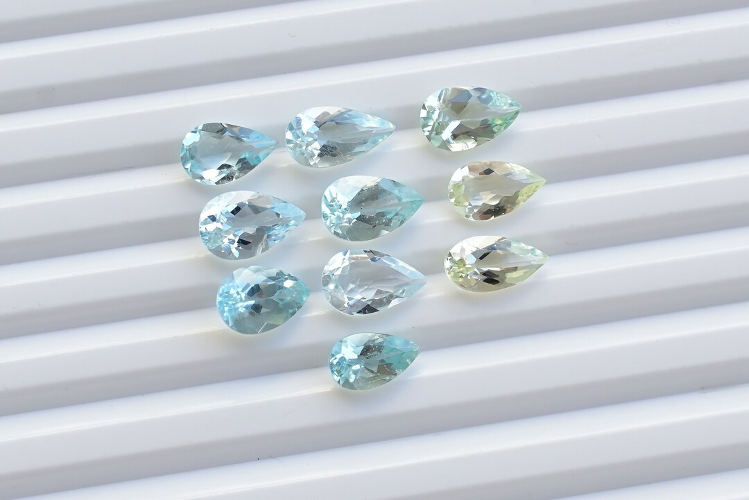 10 Pieces Aquamarine & Mix Beryl Pear Cut Stone Faceted Lot Natural ...
