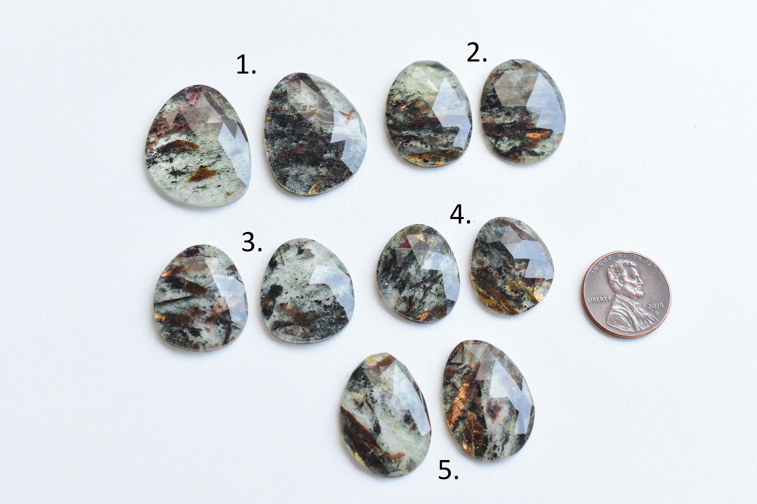 Pair of Astrophyllite and Crystal Doublet Faceted Cabochon Uneven Flat ...