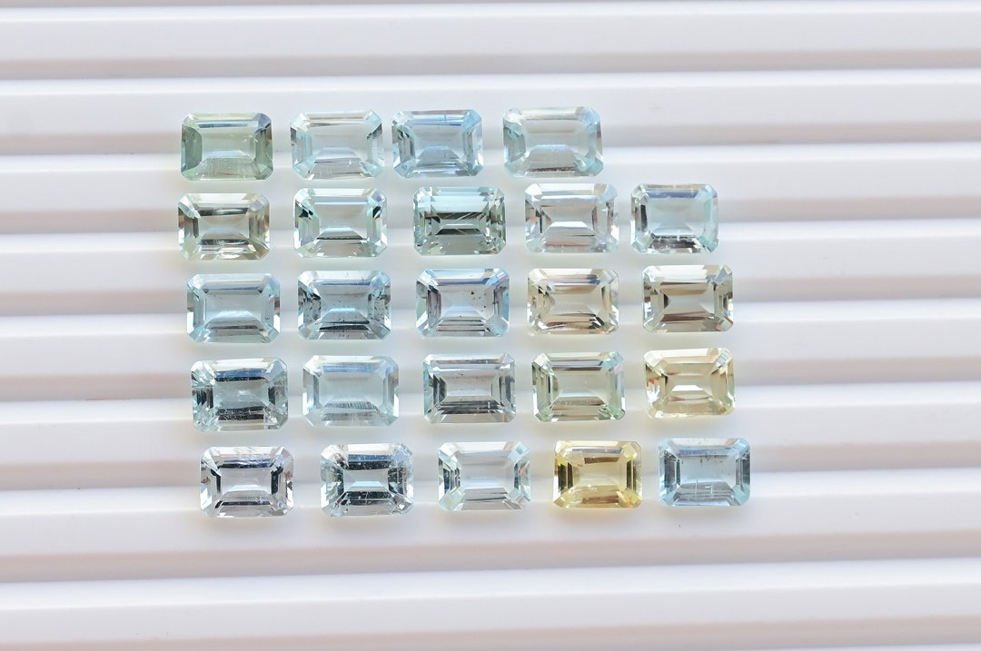 24 Pieces Aquamarine & Mix Beryl Octagon Cut Stone Faceted Lot Natural ...
