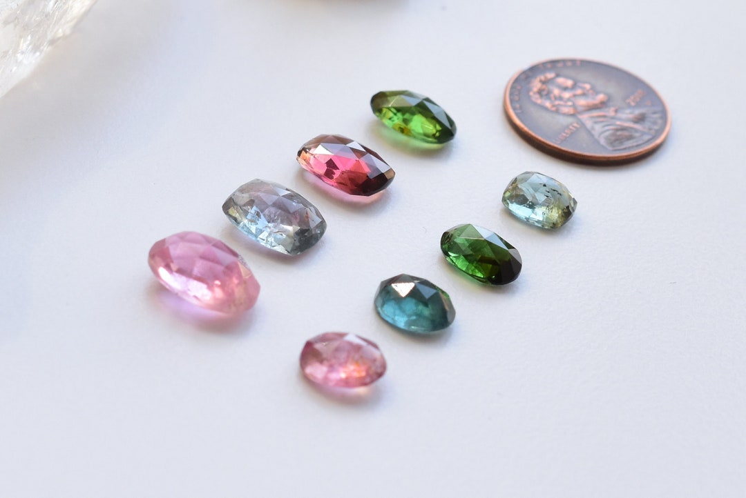 Multi Tourmaline Cushion & Oval Mix Cabochon Faceted Rose Cut Natural ...