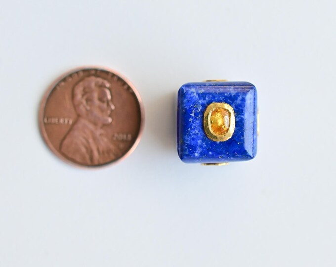 24K Solid Gold Lapis Lazuli Dice With Natural Multi Sapphire Inlay ...