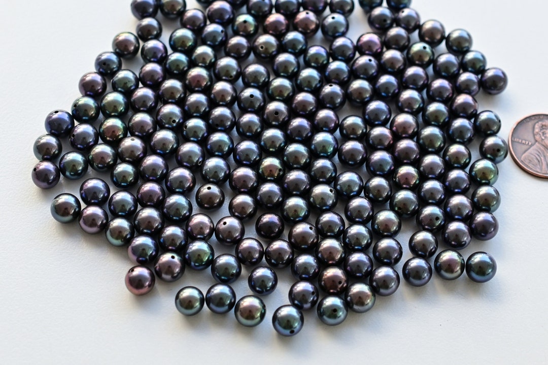 AAA Peacock Blue Metallic Freshwater Pearl Round for Jewelry Making ...