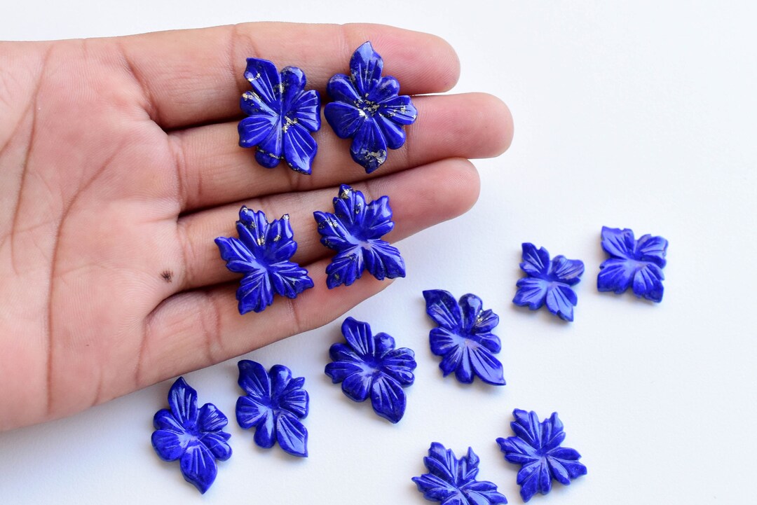 Pair of Lapis Lazuli Carved Flower Natural Gemstone Lapis Lazuli for ...