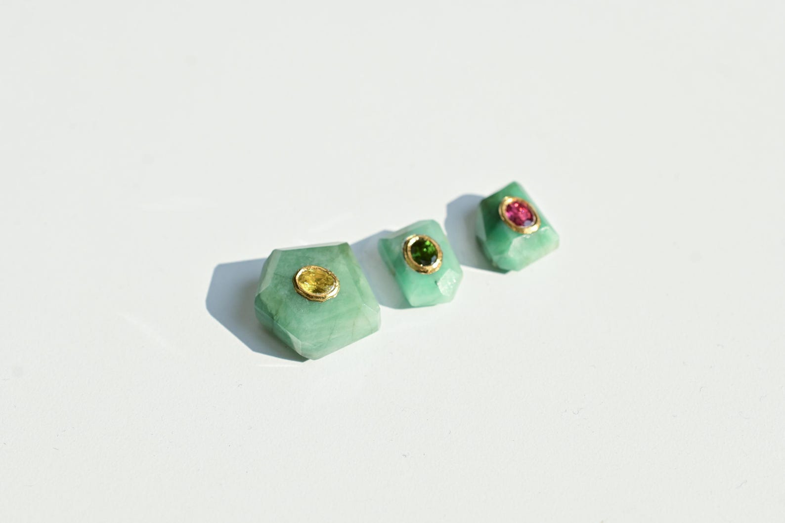 24K Solid Gold Emerald Tumble Crown Cut With Natural Multi Tourmaline ...