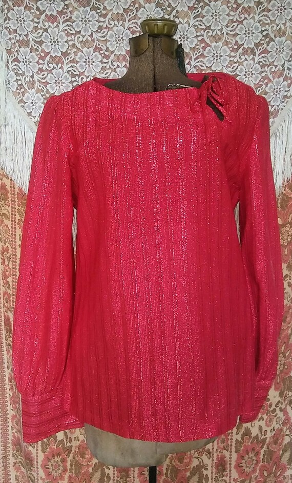 Vtg 1970s Red Metallic Blouse, Teddi of California M/L - Gem