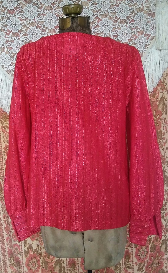 Vtg 1970s Red Metallic Blouse, Teddi of California M/L - Gem