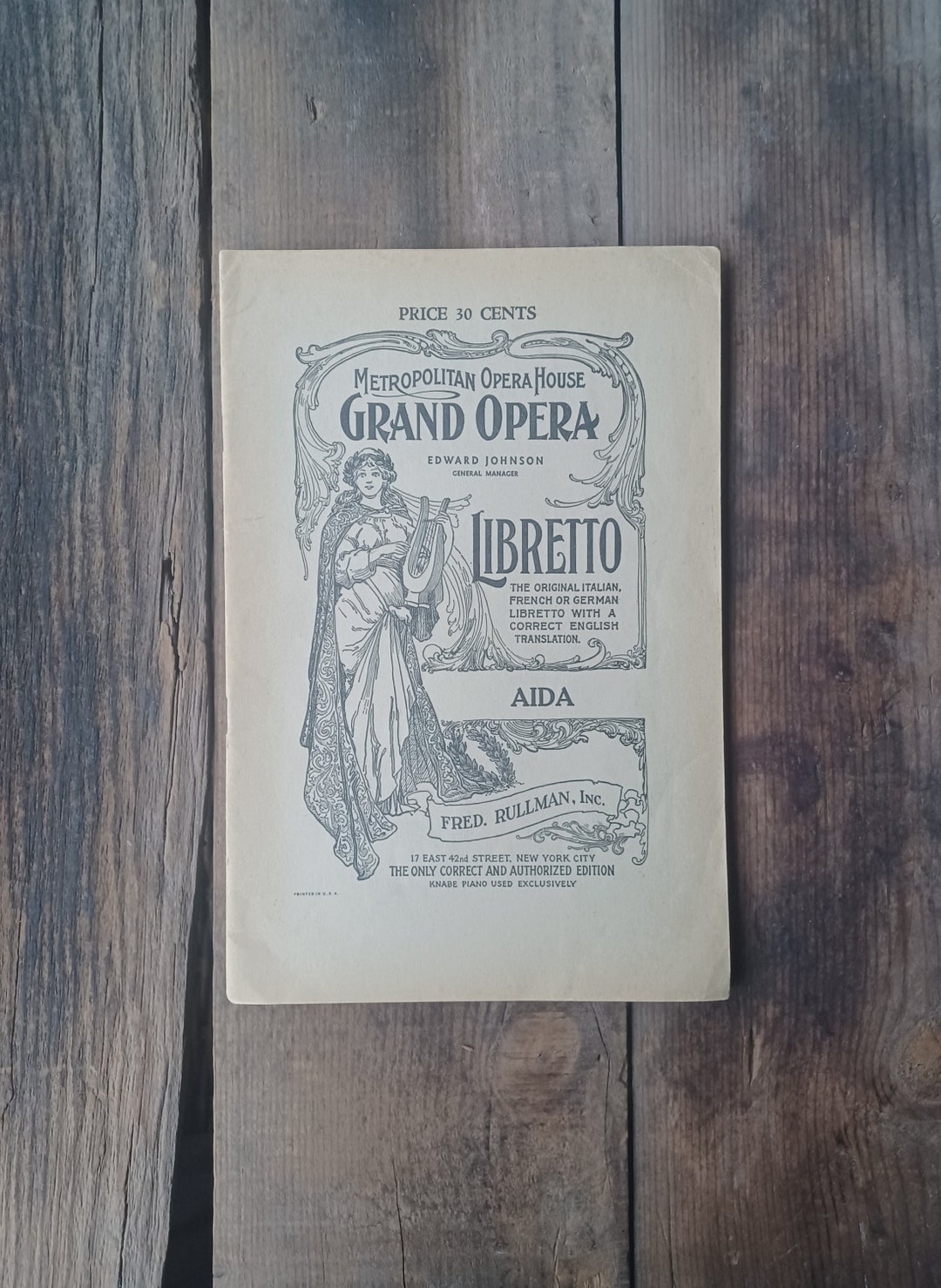 Antique Early 1900s Metropolitan Opera House Aida Program - Etsy