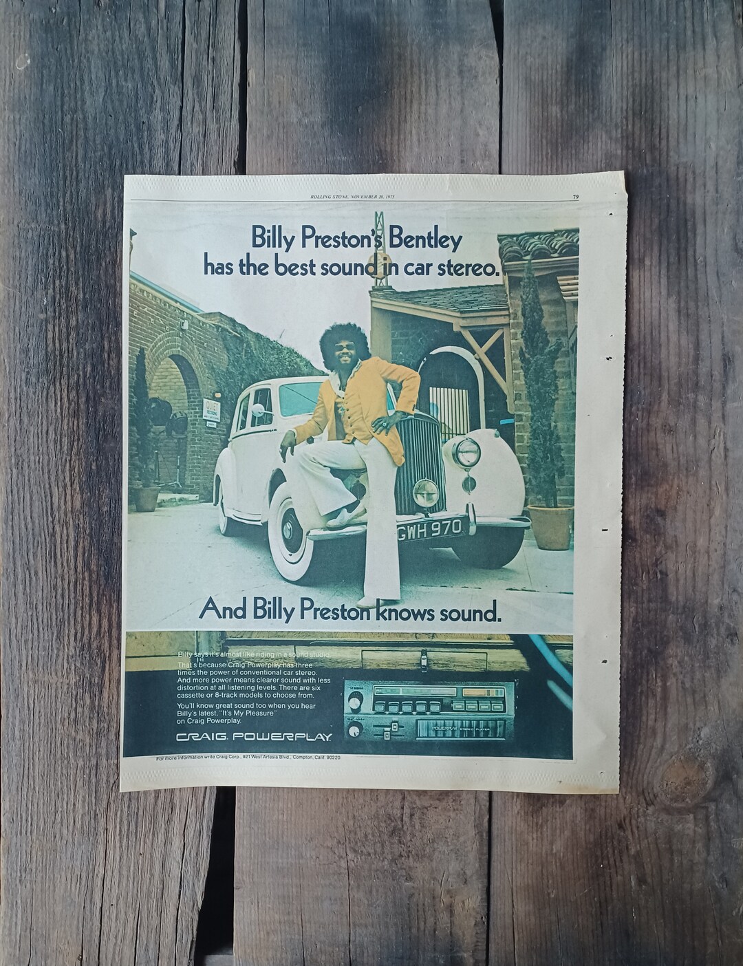 Vtg 1975 Billy Preston Craig Powerplay Car Stereo Rolling Stone ...