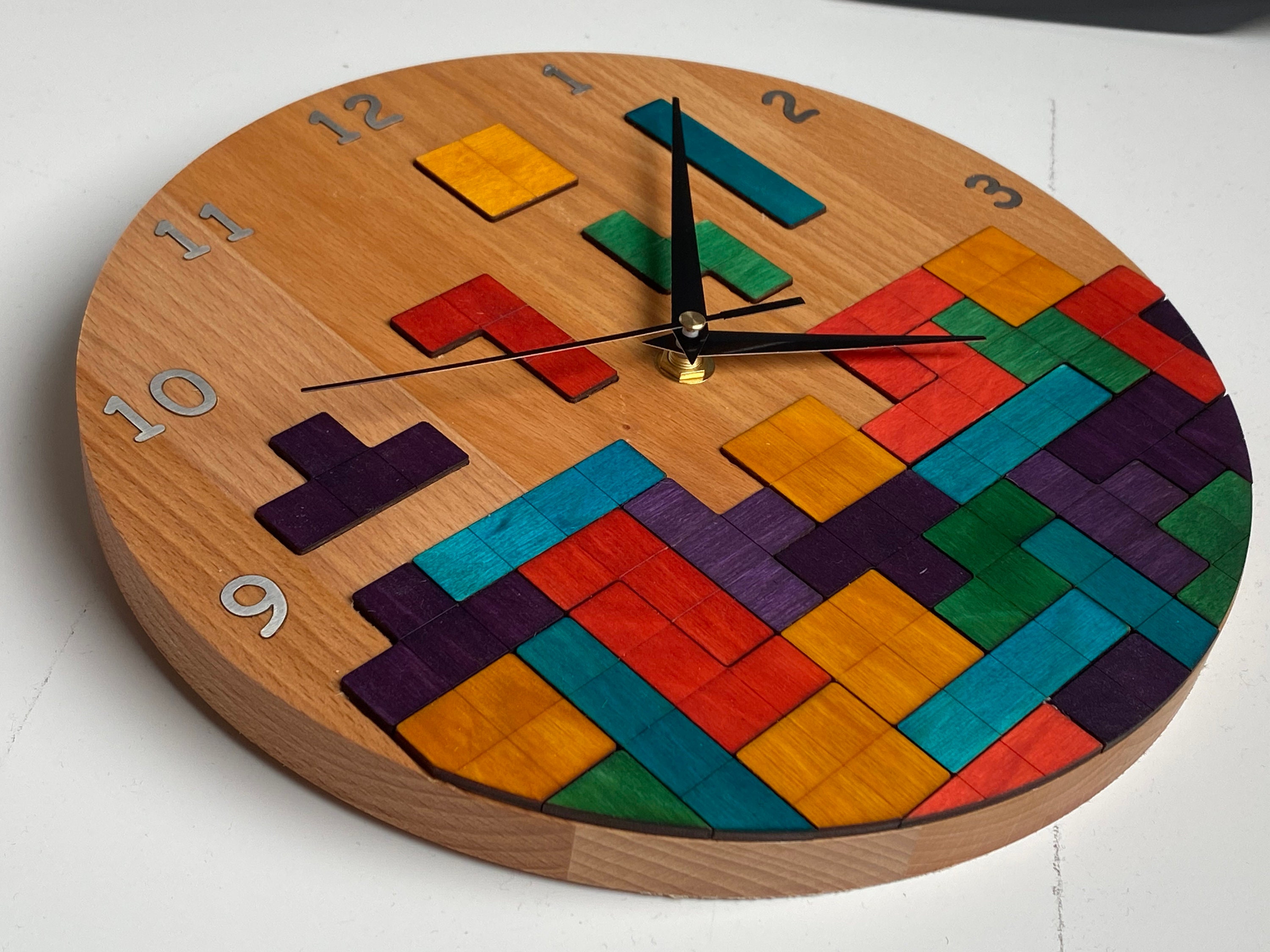 Tetris Kids Wood Clock 10'' Solid Beech Clock - Etsy