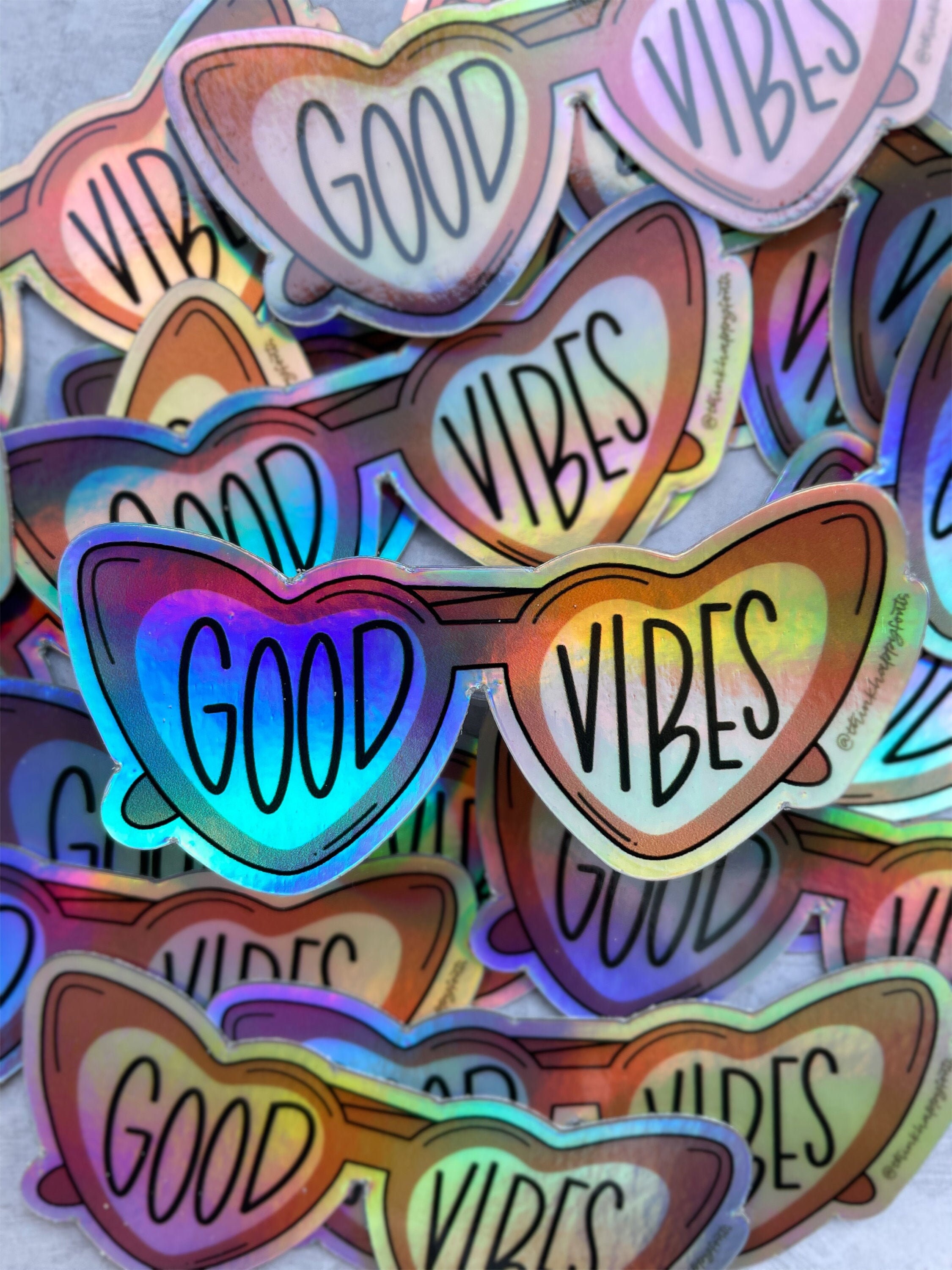 Holographic Good Vibes Sunglasses Waterproof Sticker Die Cut Sticker ...