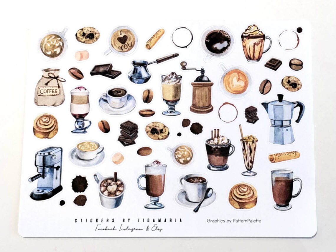 Coffee Stickers Hot Drink Coffee Bean Mug Kitchen Cup Bun - Etsy