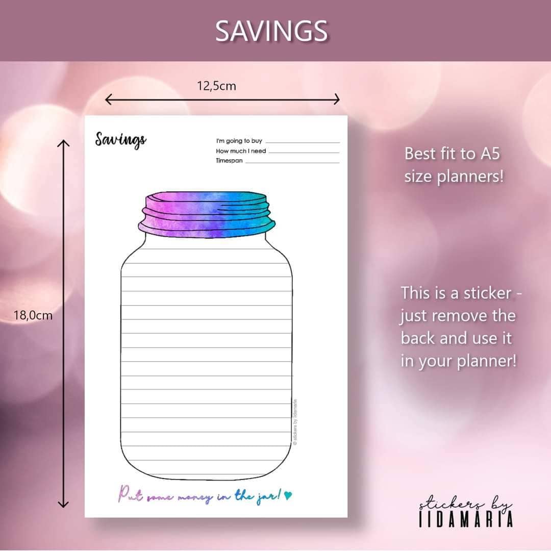 Savings Money Jar Tracker Sticker to Save Your Money, Planner Journal ...