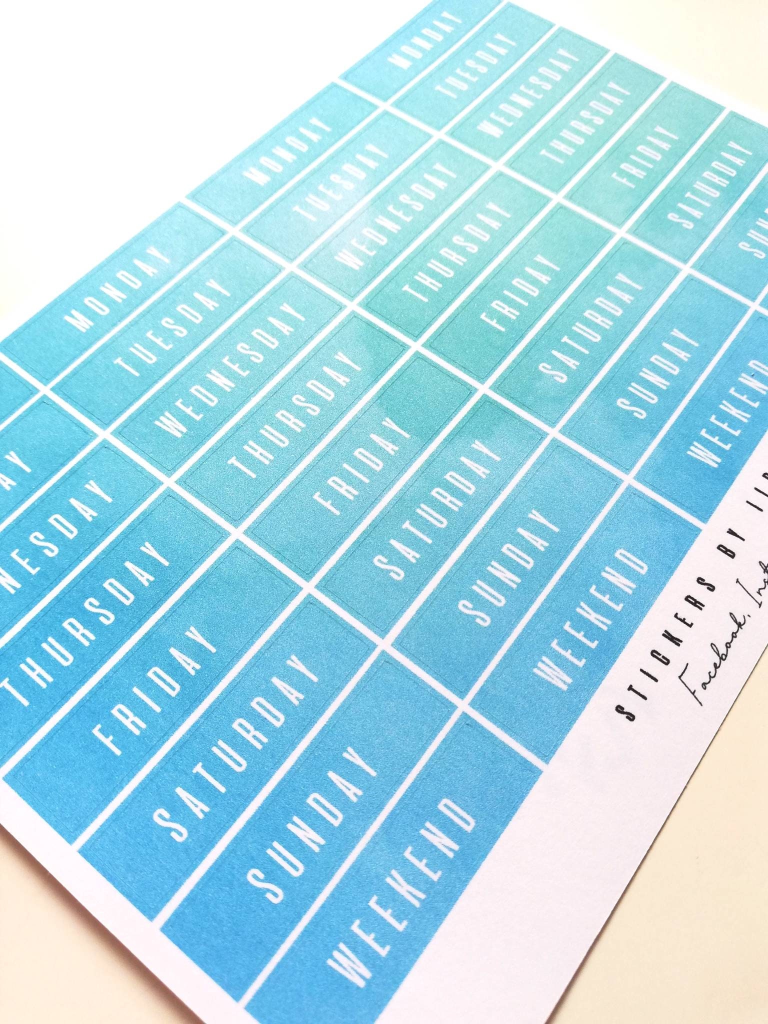 Days of the Week Sticker Boxes Watercolor Colorful Rainbow - Etsy