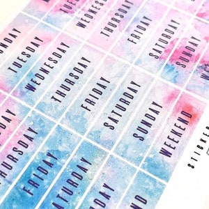 Days of the Week Sticker Boxes, Watercolor Colorful Rainbow - Etsy