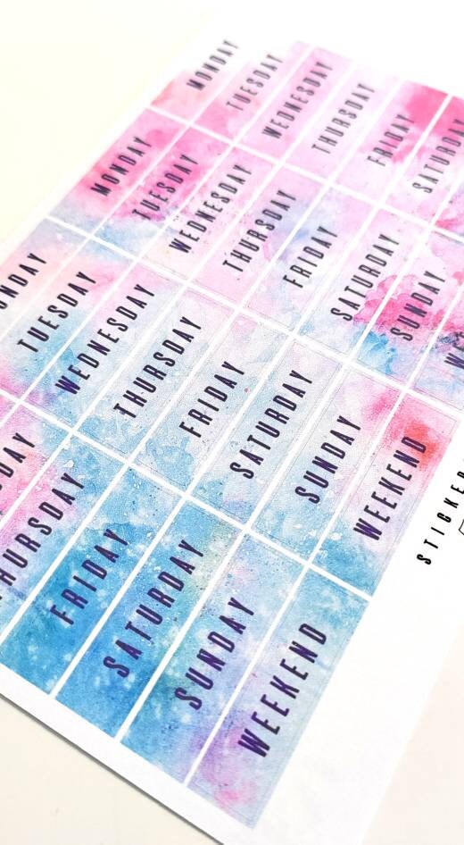 Days of the Week Sticker Boxes, Watercolor Colorful Rainbow - Etsy