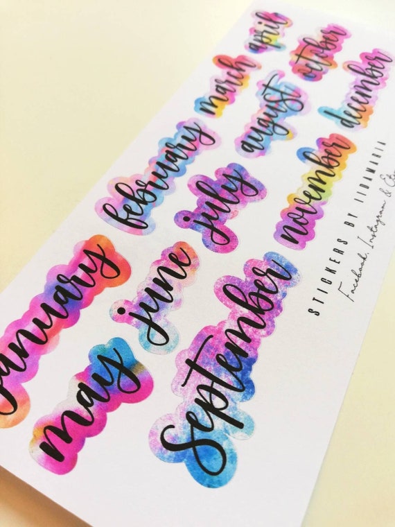 Month Stickers With Color Background Watercolor Months - Etsy
