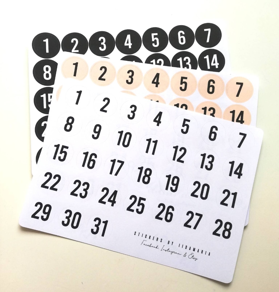 Big Round Number Stickers, 3 Color Variations - Etsy