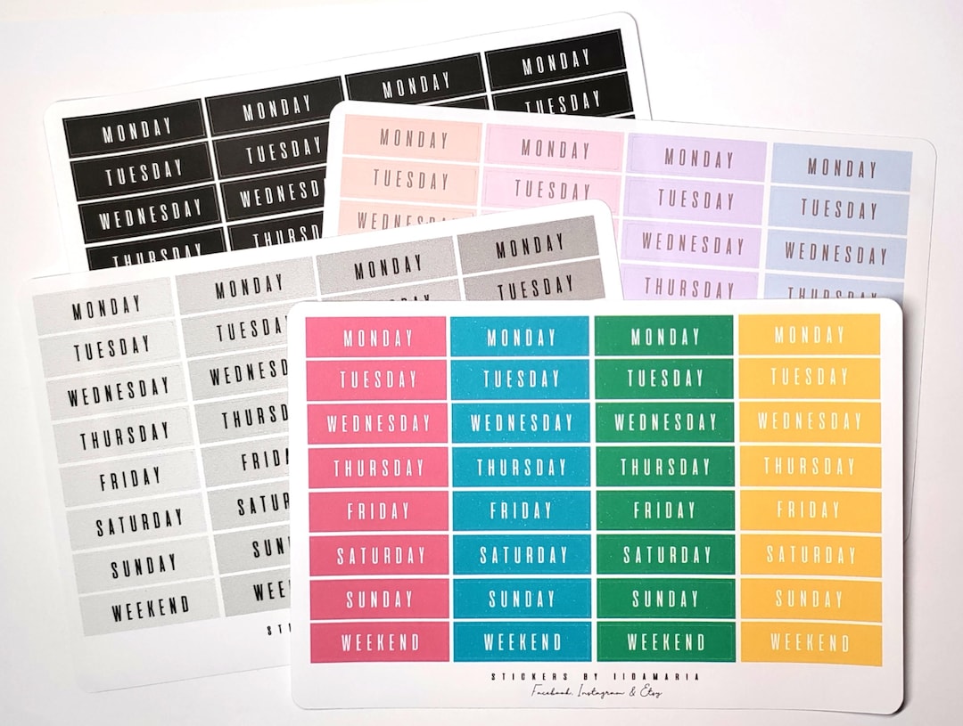 Days of the Week -box Stickers - Etsy