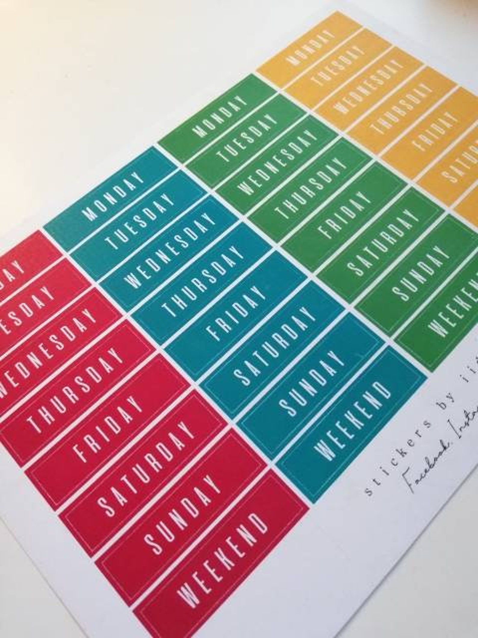 Days of the Week Sticker Boxes Different Color Options - Etsy