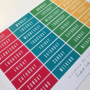 Days of the Week Sticker Boxes, Different Color Options - Etsy