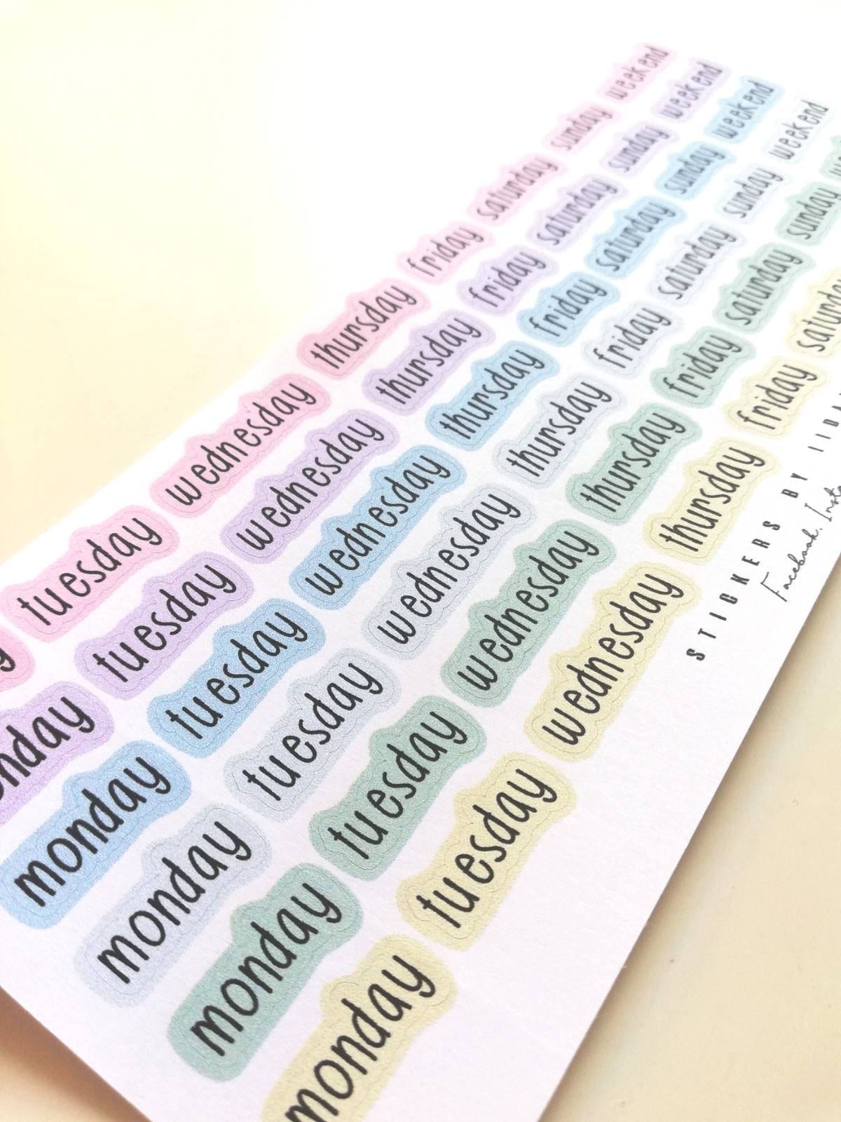 Colorful Days of the Week Stickers, Week Day Journal Planner Stickers ...