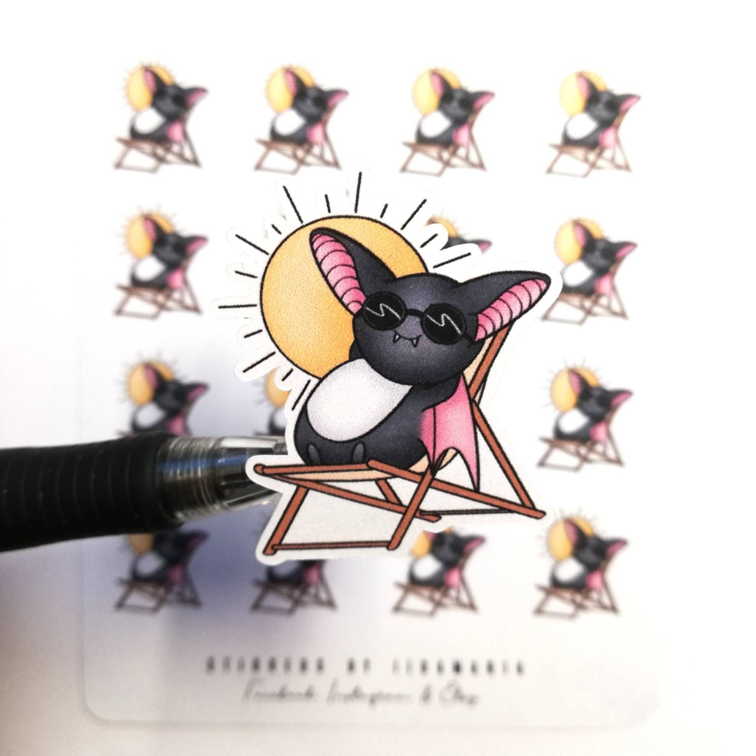 Luna the Bat Sunbathing Vacation Beach Stickers | Etsy