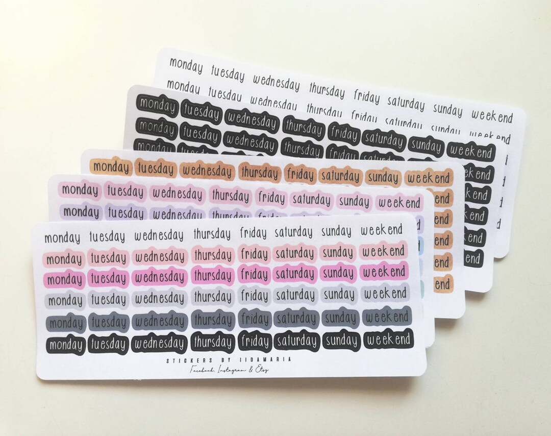 Colorful Days of the Week Stickers, Week Day Journal Planner Stickers ...