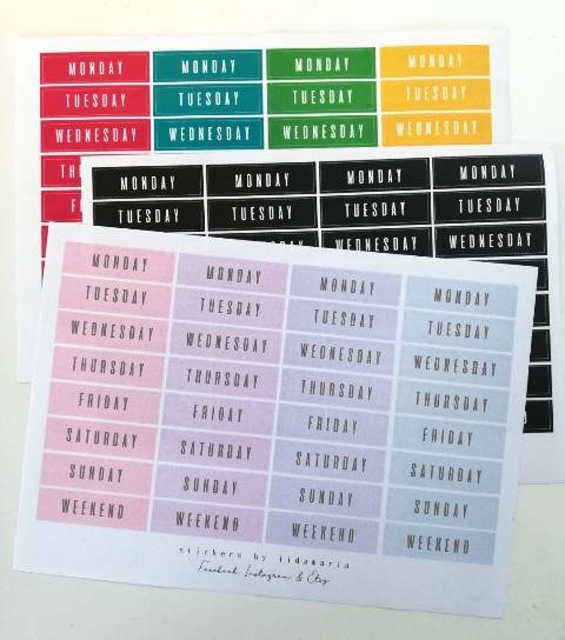 Days of the Week Sticker Boxes Different Color Options - Etsy