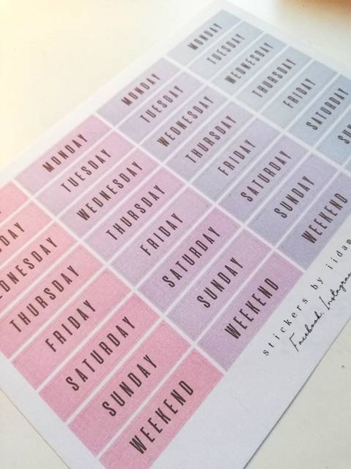 Days of the Week Sticker Boxes Different Color Options - Etsy