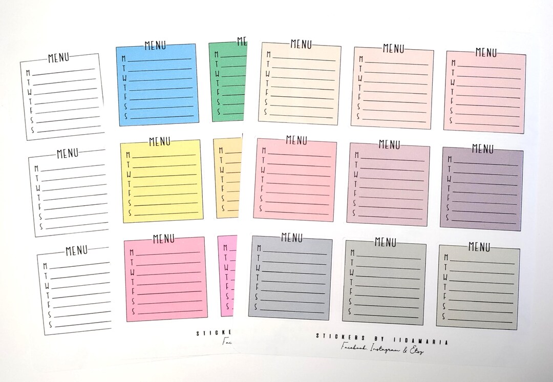 Menu & Meals -stickers, Meal Planning - Etsy